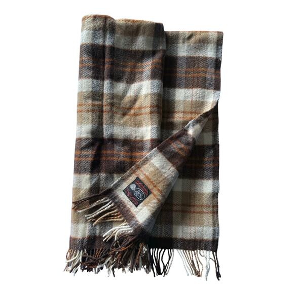 Edinburgh Woollen Mill | Bedding | Vintage Wool Blanket Brown Plaid ...